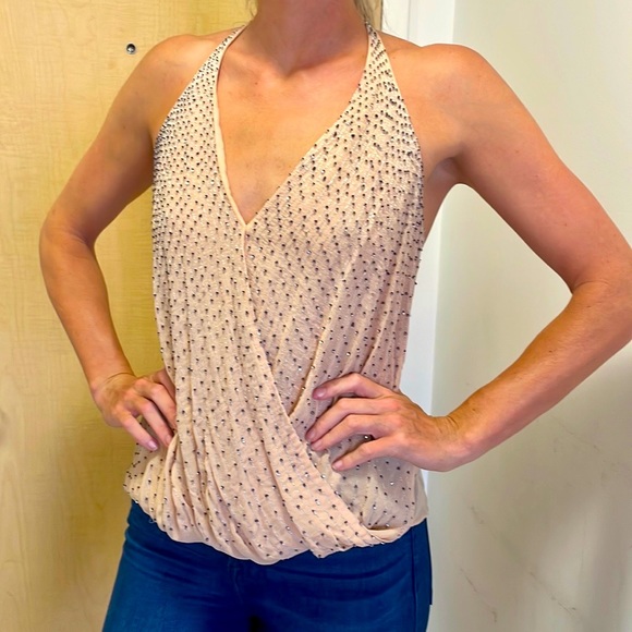 Zara | Tops | Zara Pale Peach Jeweled Sheer Halter Top | Poshmark